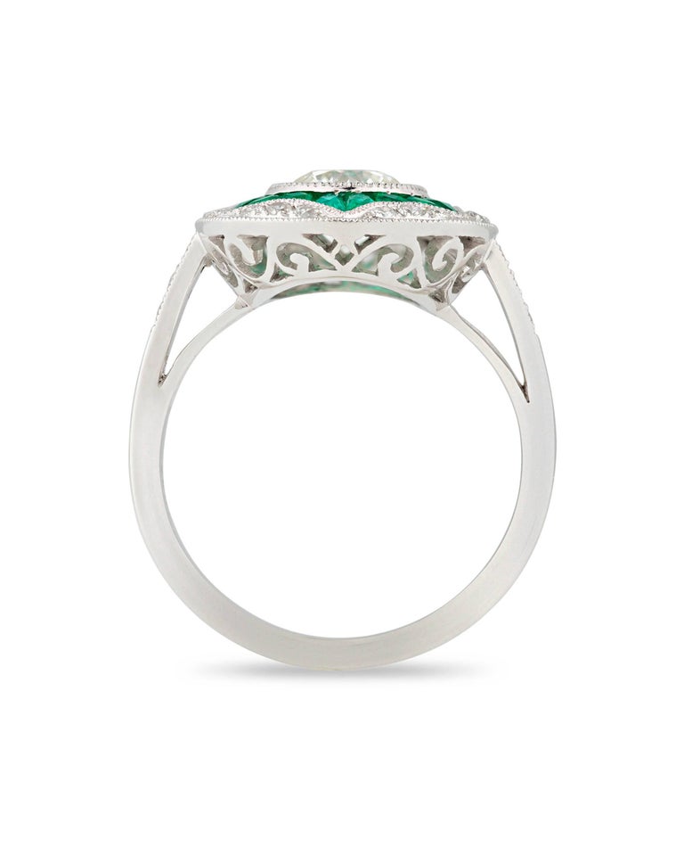 Geometric Circular Emerald Diamond Engagement Ring at 1stDibs