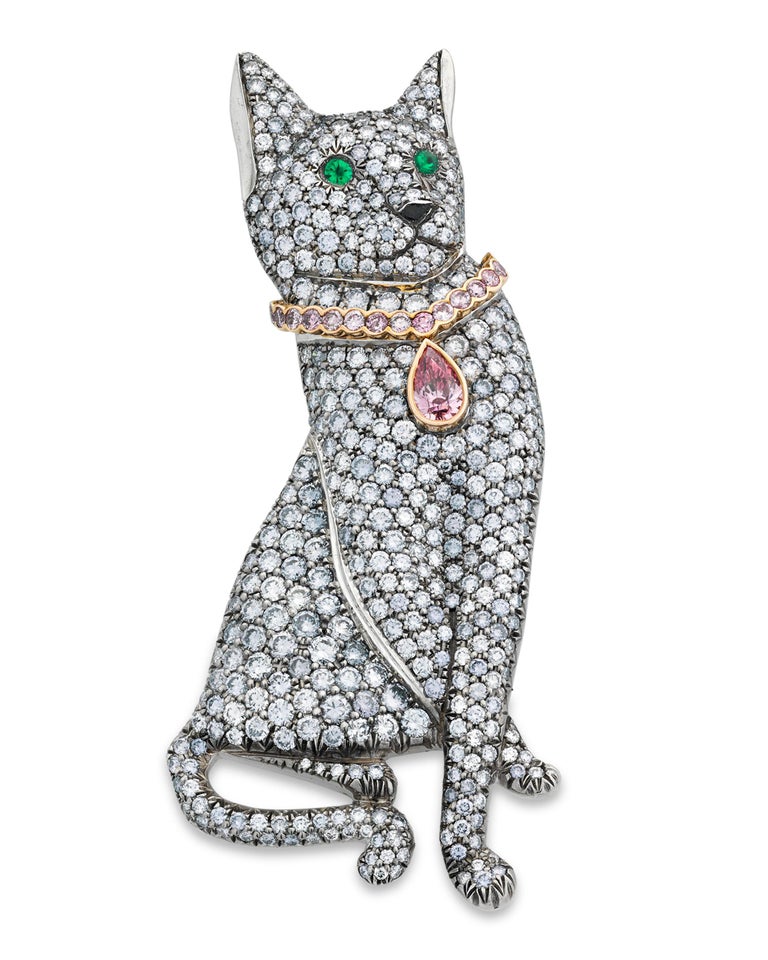 Blue Diamond Cat Brooch For Sale at 1stDibs | blue diamond brooch, blue ...