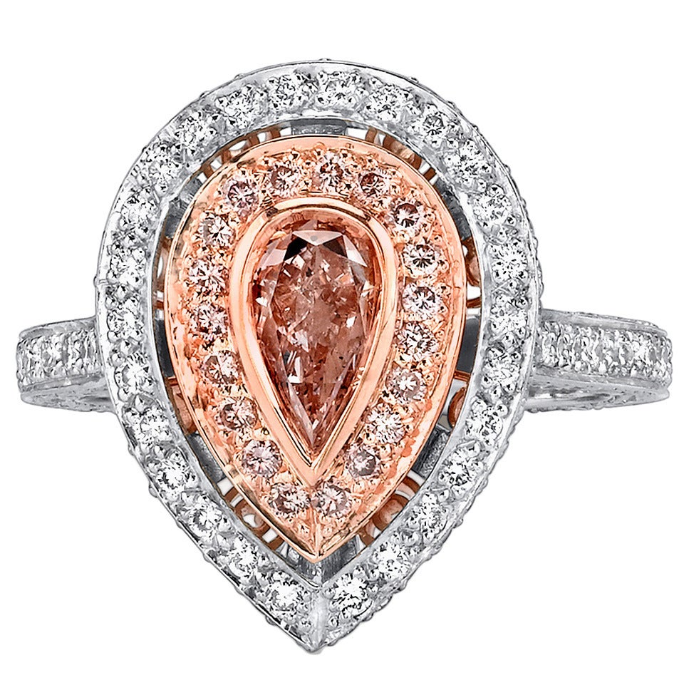 Fancy Pink Pear Shaped Diamond Platinum Ring For Sale at 1stDibs
