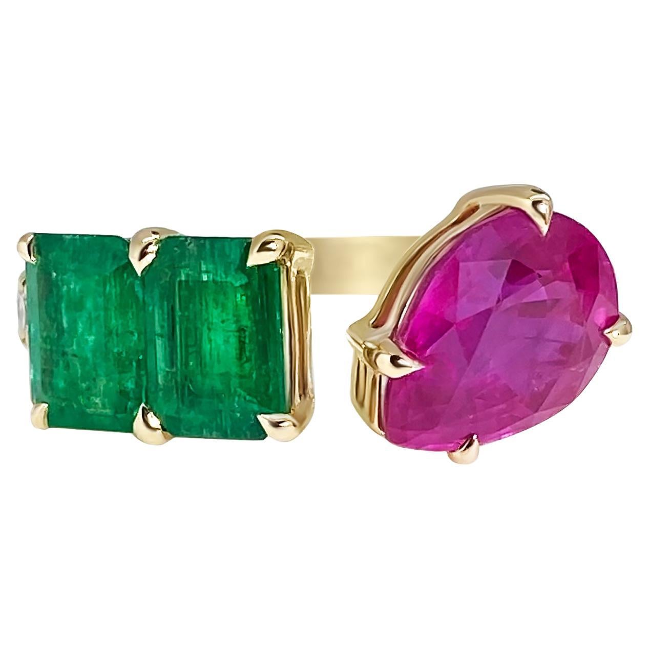 Emerald Sapphire Ruby and Diamonds Gold Ring at 1stDibs