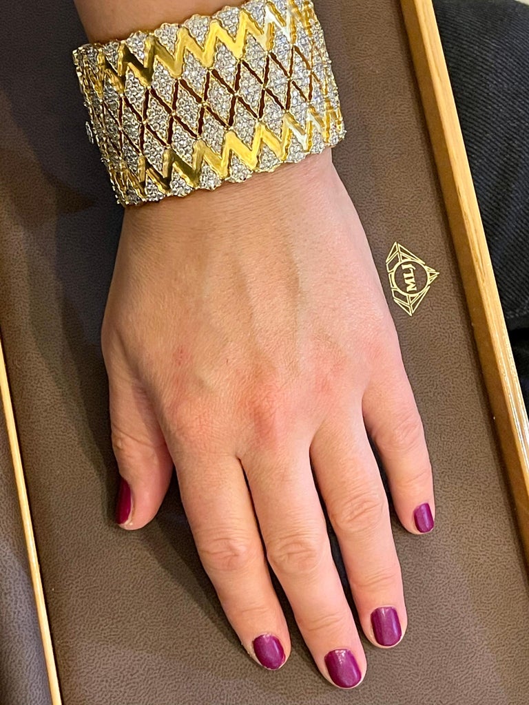 32 Carat Diamond 18 Karat Gold Cocktail Bangle Bracelet Estate Large ...