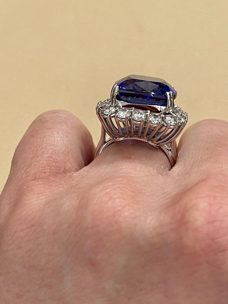 26+ Carat Cushion-Cut Tanzanite Ring with 4 Carat Diamonds, 18 Karat ...