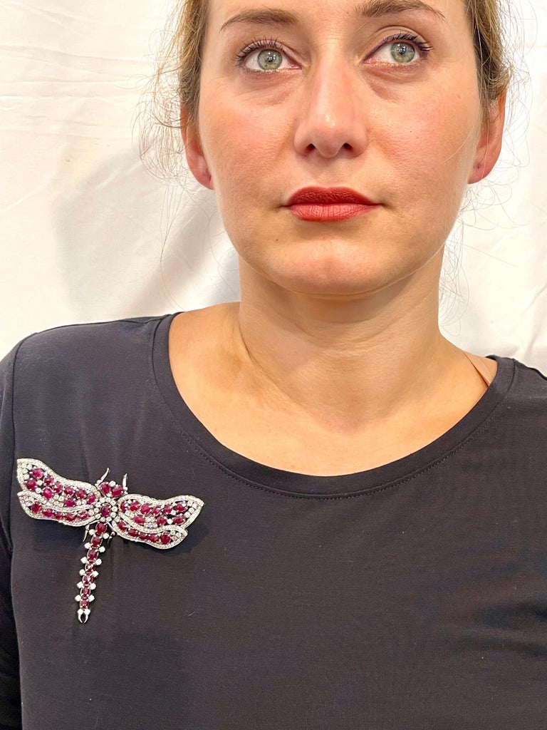 Natural 20 Ct Burma Ruby and 10 Ct Diamond Butterfly 18 Kt White Gold ...