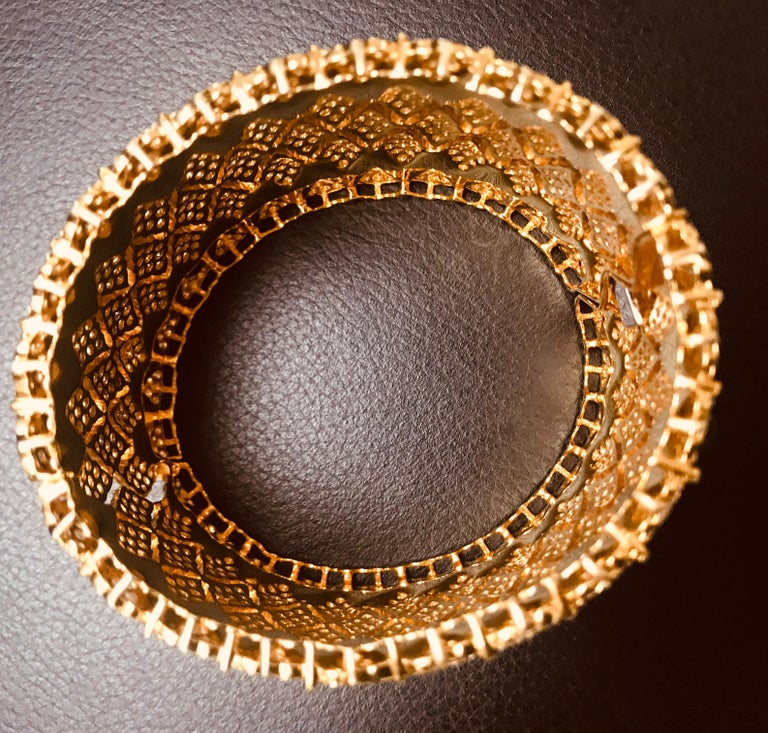 32 Carat Diamond 18 Karat Gold Cocktail Bangle Bracelet Estate Large ...