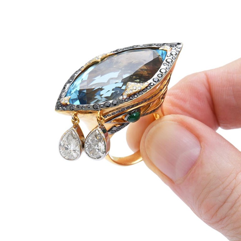 Sylvie Corbelin Santa Maria Mine Aquamarine Eye Shape Ring in Gold and ...