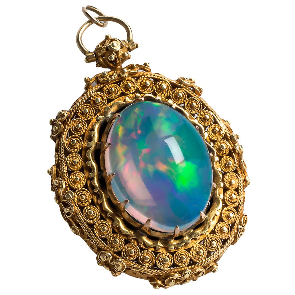 Victorian Era Jelly Opal Locket Pendant For Sale at 1stDibs