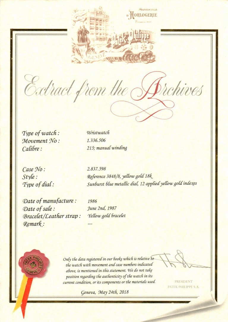 Patek Philippe 3848/8J 18 Karat Yellow Gold Golden Ellipse Bracelet ...