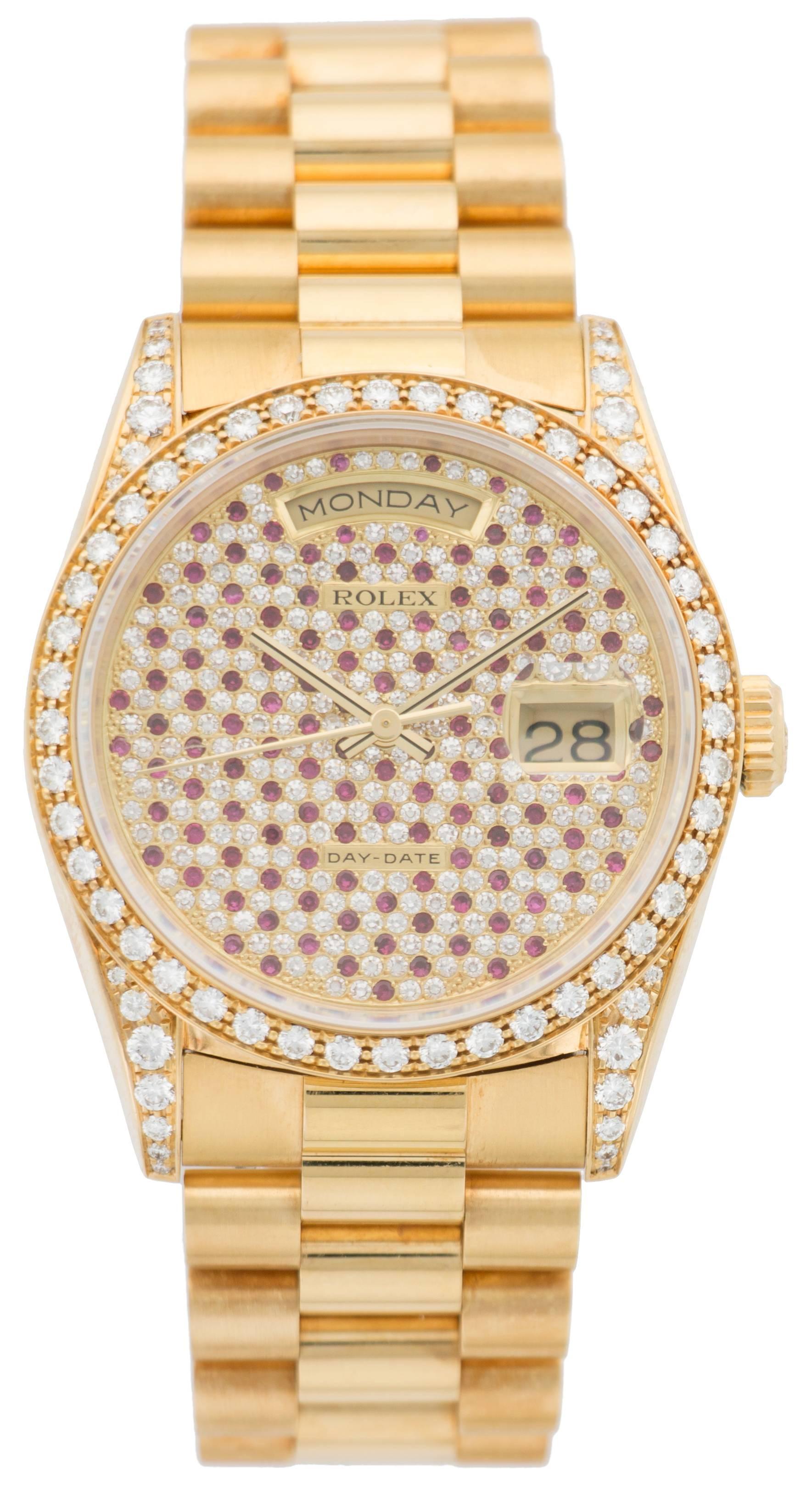 Rolex Day-Date, Model 18388 with Diamond and Ruby Dial For Sale at ...
