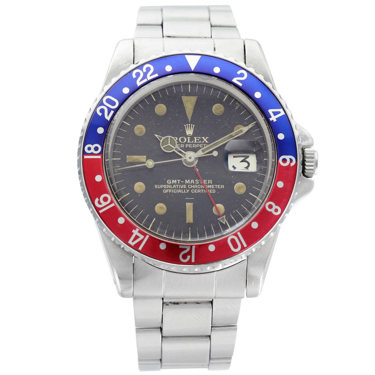 Rolex Stainless Steel Underline Gilt Dial GMT-Master Wristwatch Ref ...