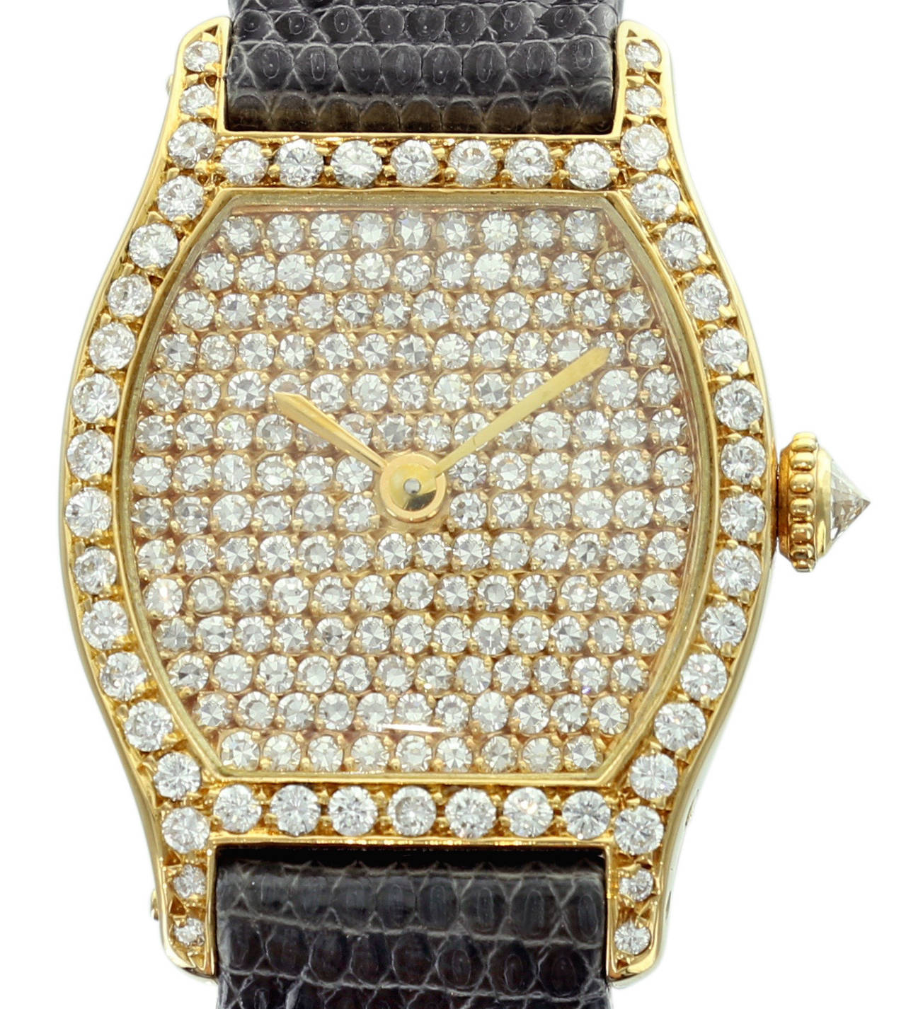 Cartier Yellow Gold Diamond Pave Dial Tortue Wristwatch at 1stDibs