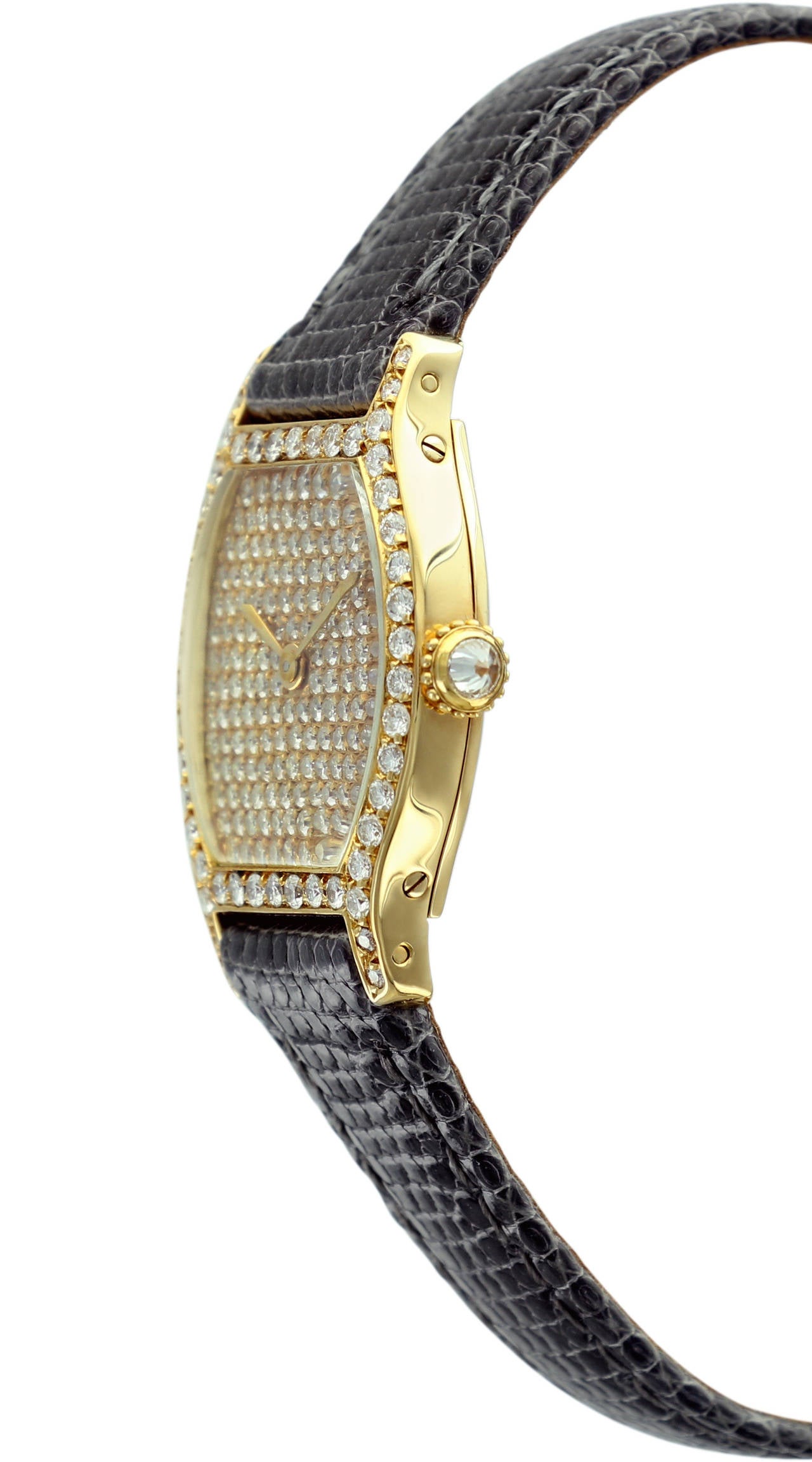 Cartier Yellow Gold Diamond Pave Dial Tortue Wristwatch at 1stdibs