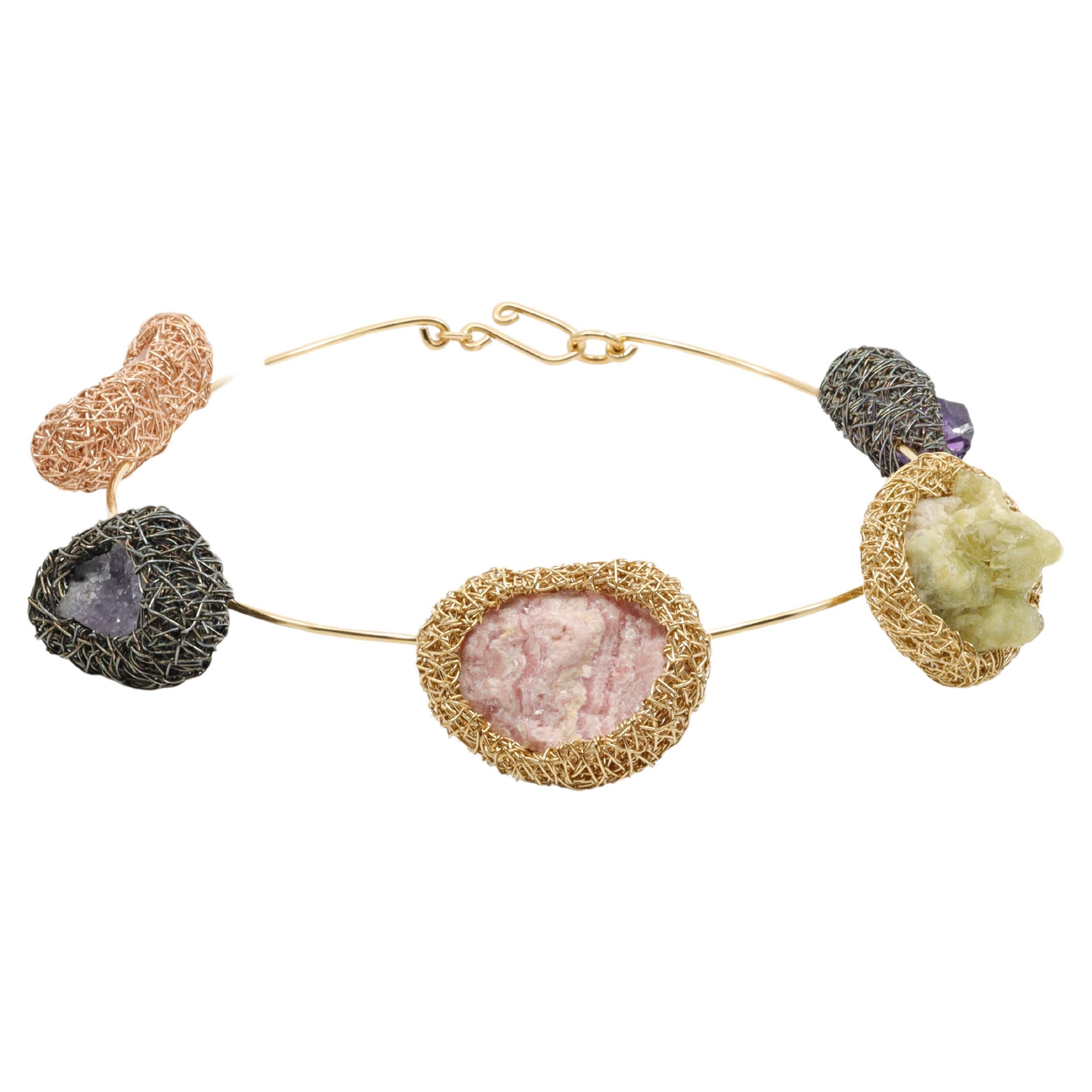 Elegant Multiple Semi Precious Stone Gold Necklace For Sale at 1stDibs ...