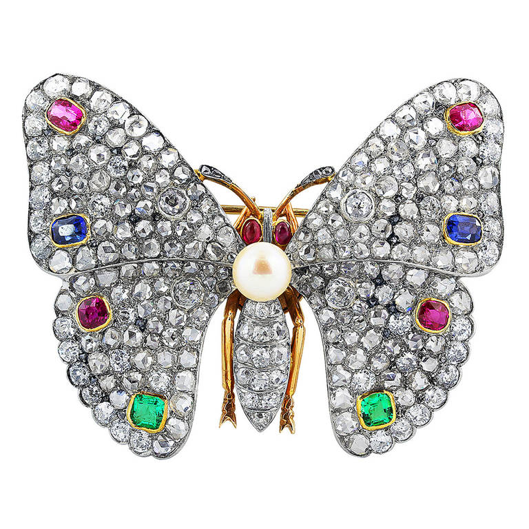 Multi-Gem Edwardian Butterfly Pin For Sale at 1stDibs
