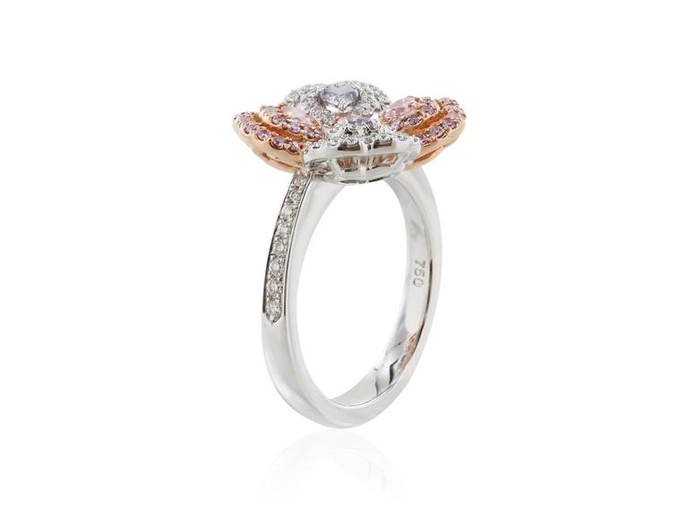 1.12 Carat Pink and Gray Blue Diamond Clover Heart Clover Ring For Sale ...