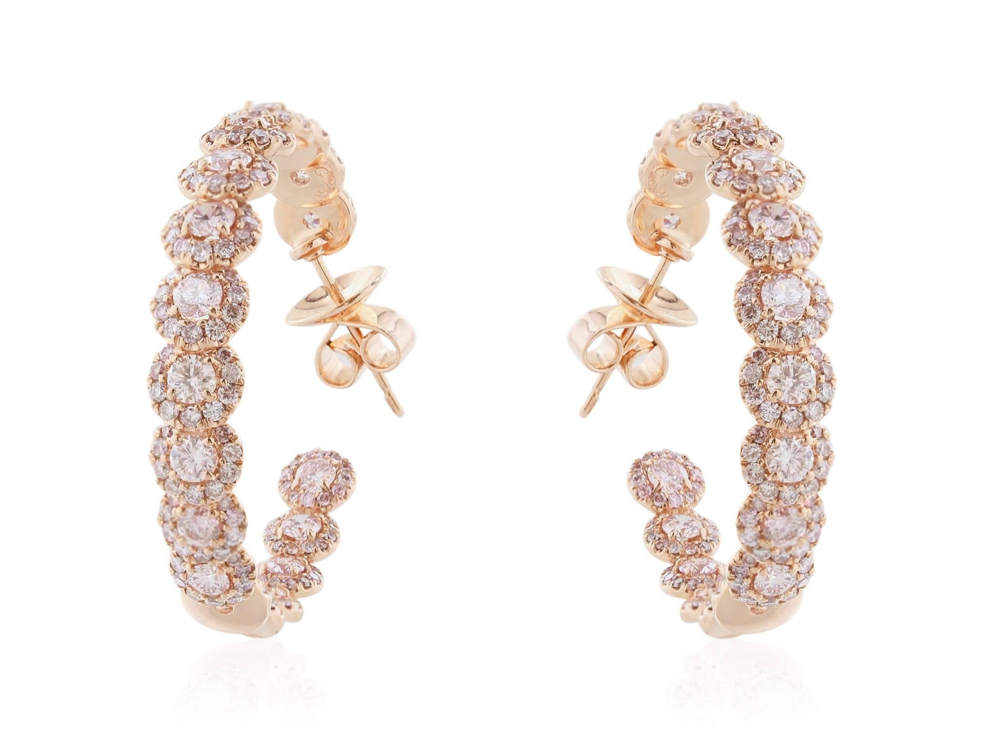 6.08 Carat Natural Pink Diamond Hoop Earrings For Sale at 1stDibs