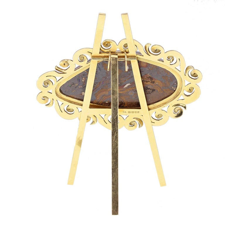 18 Carat Gold Mounted Boulder Opal Specimen with 18 Carat Gold Easel ...