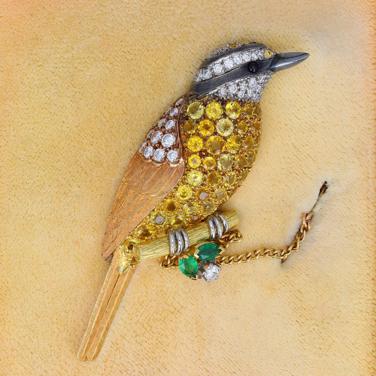Fine Yellow Sapphire Diamond Gold Bird Brooch at 1stDibs