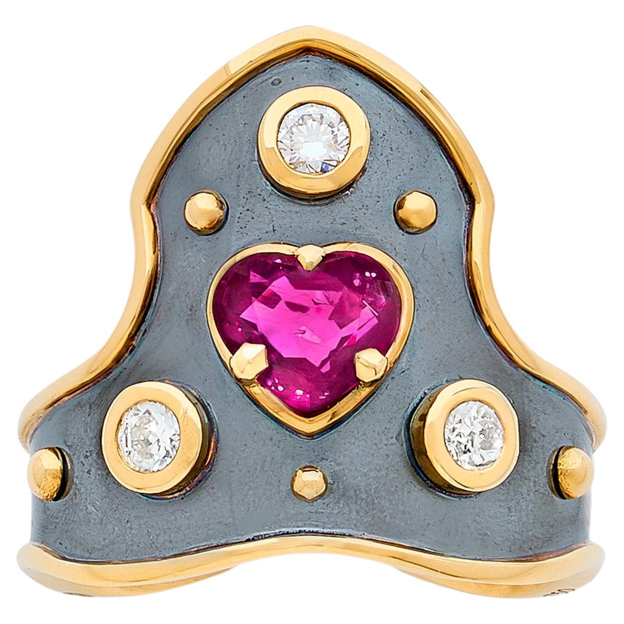 Victorian Ruby Diamond Double Heart Ring at 1stDibs
