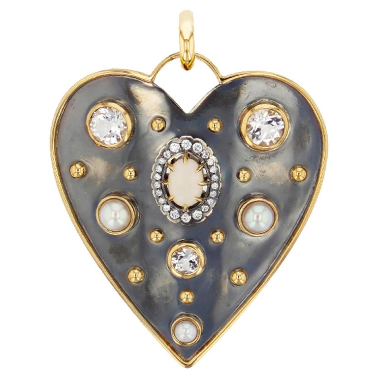 La Dame Du Lac Opal Heart Charm by Elie Top For Sale at 1stDibs