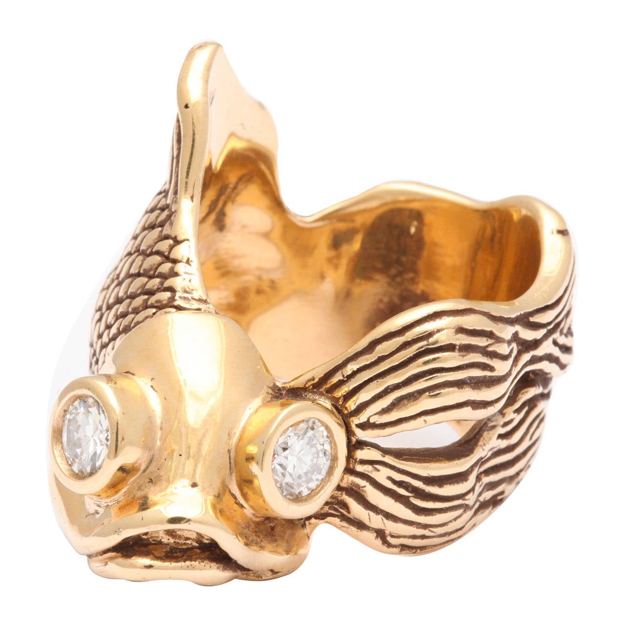 1990s Diamond Gold Fantail Goldfish Ring at 1stDibs