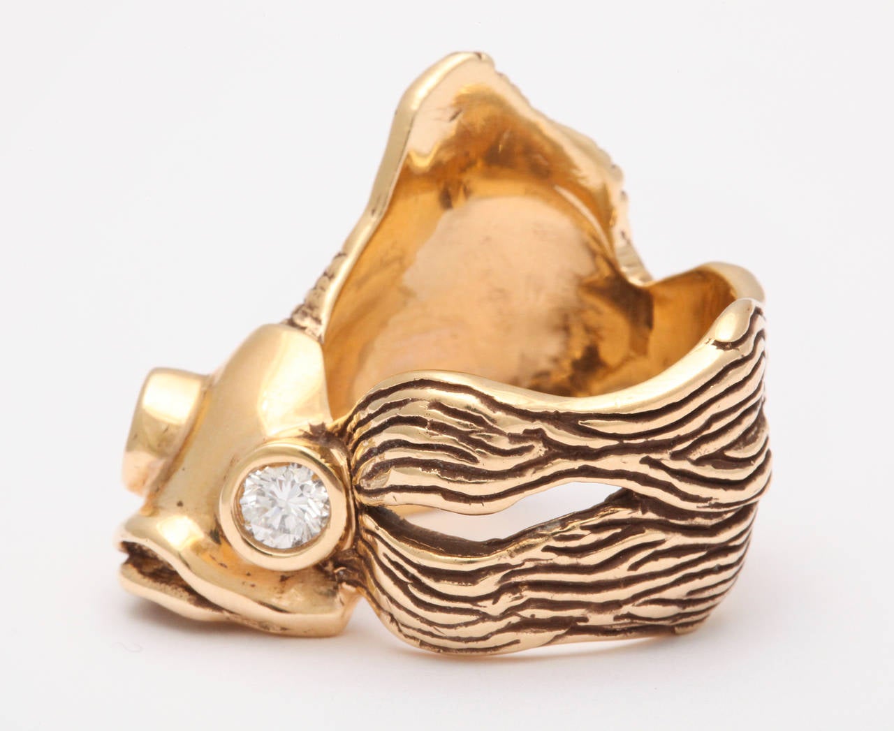 1990s Diamond Gold Fantail Goldfish Ring at 1stDibs