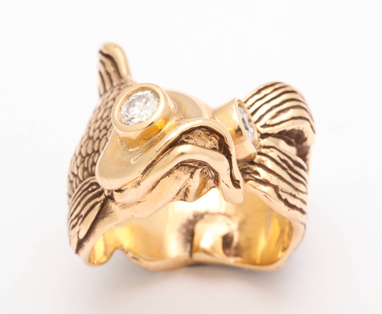 1990s Diamond Gold Fantail Goldfish Ring at 1stDibs