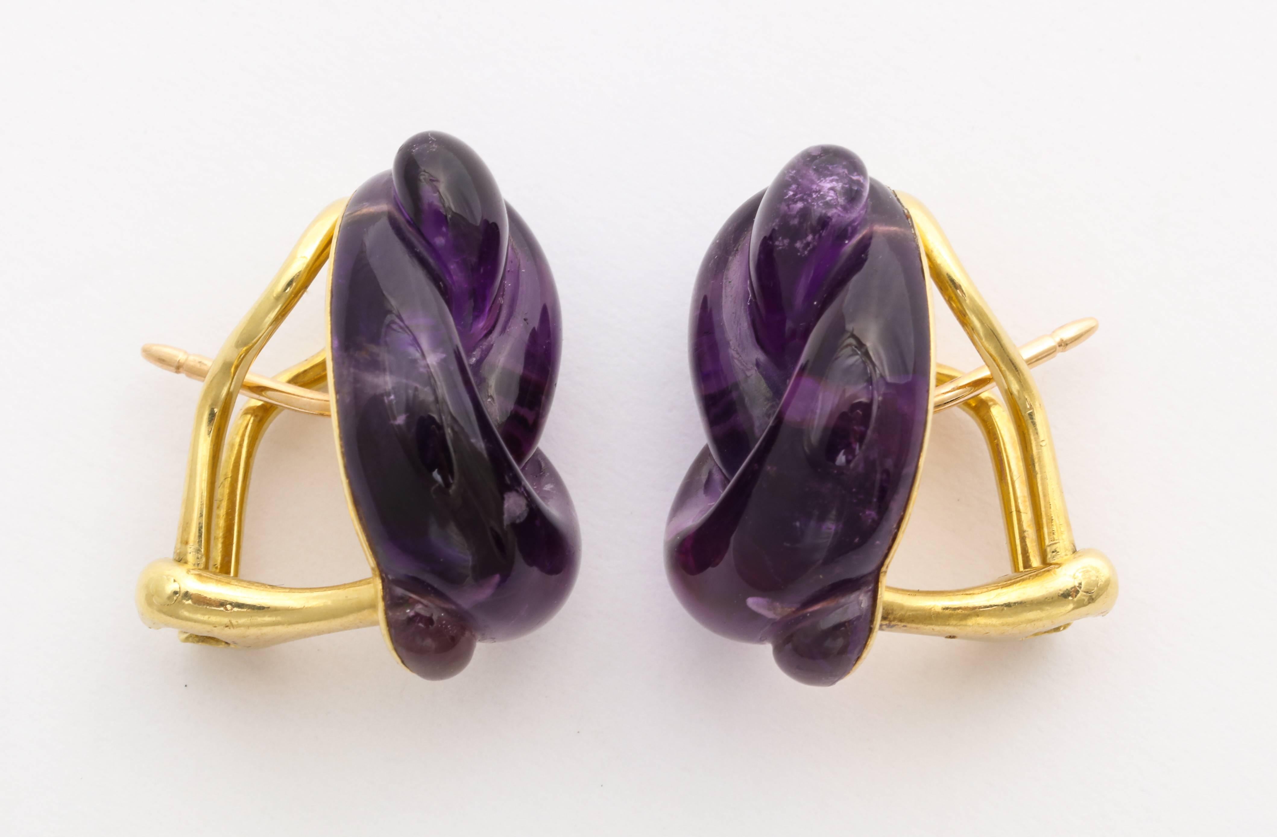 Tiffany and Co. Angela Cummings Carved Amethyst Gold Ear Clips at 1stDibs