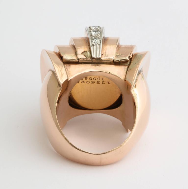 Retro Diamond Yellow Gold Watch Ring at 1stDibs