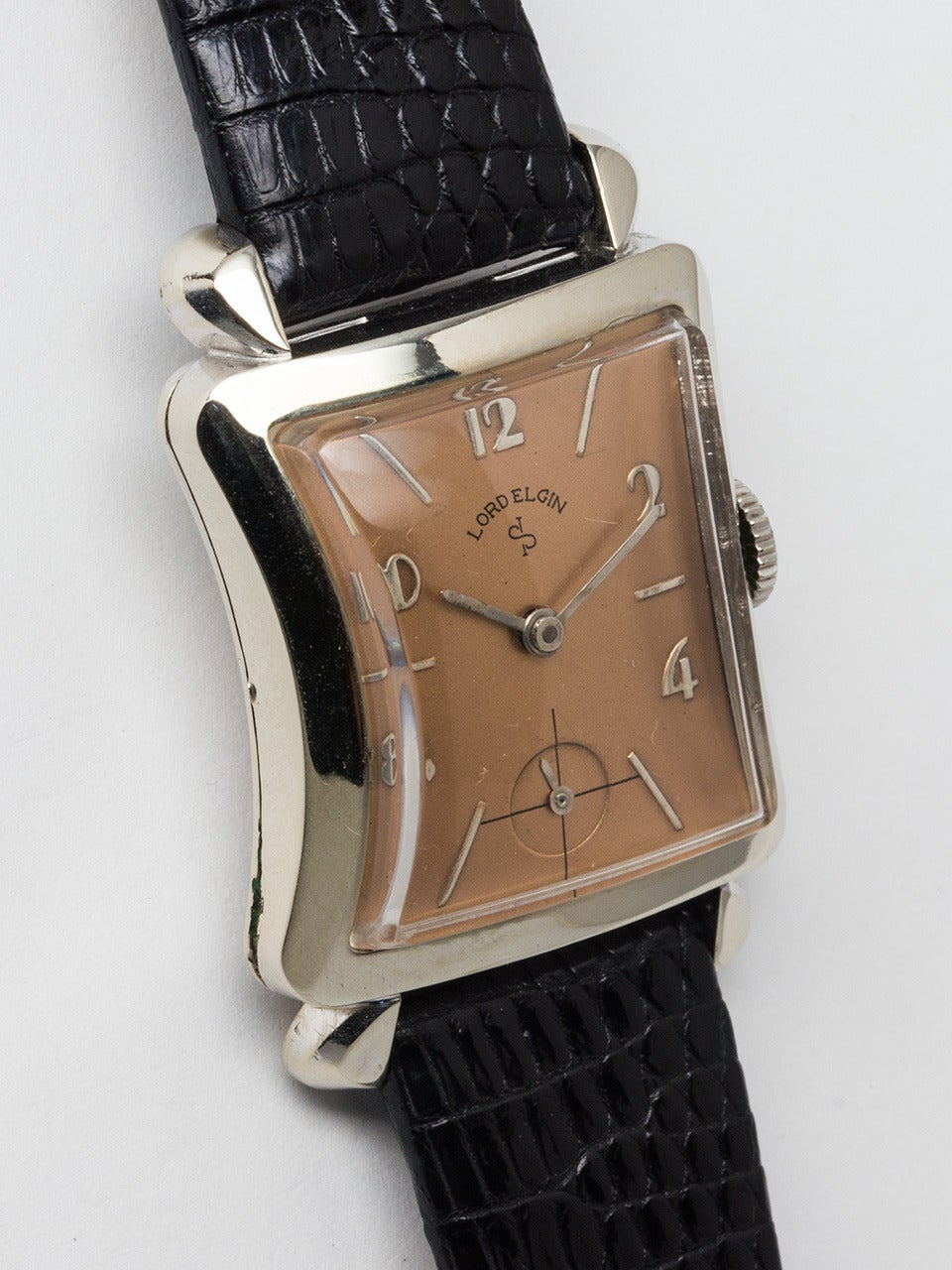 Elgin White Gold-Filled Flared Rectangular Wristwatch circa 1950s at ...