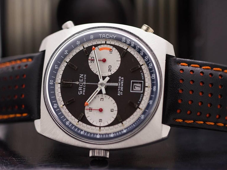 Gruen Stainless Steel “Autavia” Style Automatic Chronograph Wristwatch ...