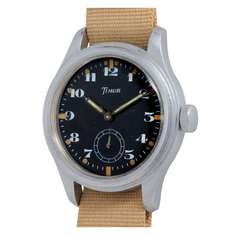 Timor Brushed Metal British Military Broad Arrow Wristwatch circa 1940s ...