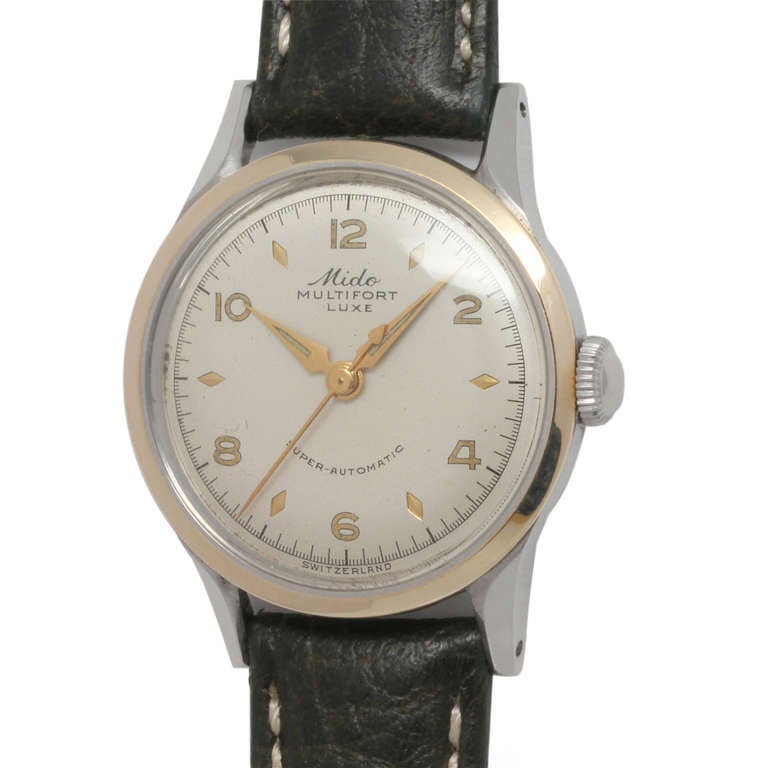 Mido Stainless Steel and Gold Multifort Wristwatch circa 1950s at 1stDibs