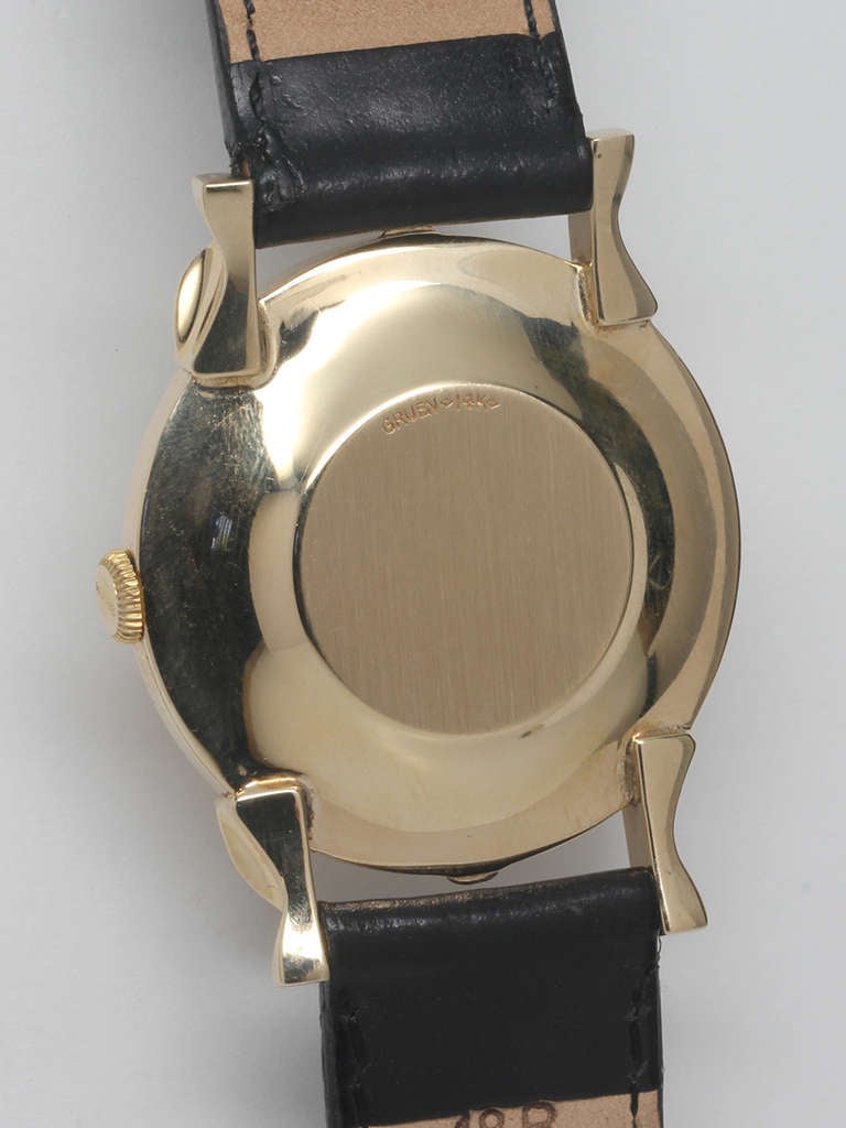 Gruen Yellow Gold Twisted Lugs Automatic Wristwatch circa 1950s at 1stDibs