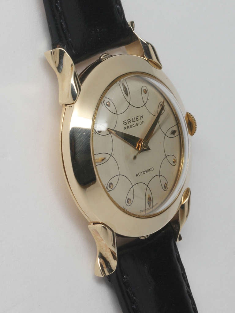 Gruen Yellow Gold Twisted Lugs Automatic Wristwatch circa 1950s at 1stDibs