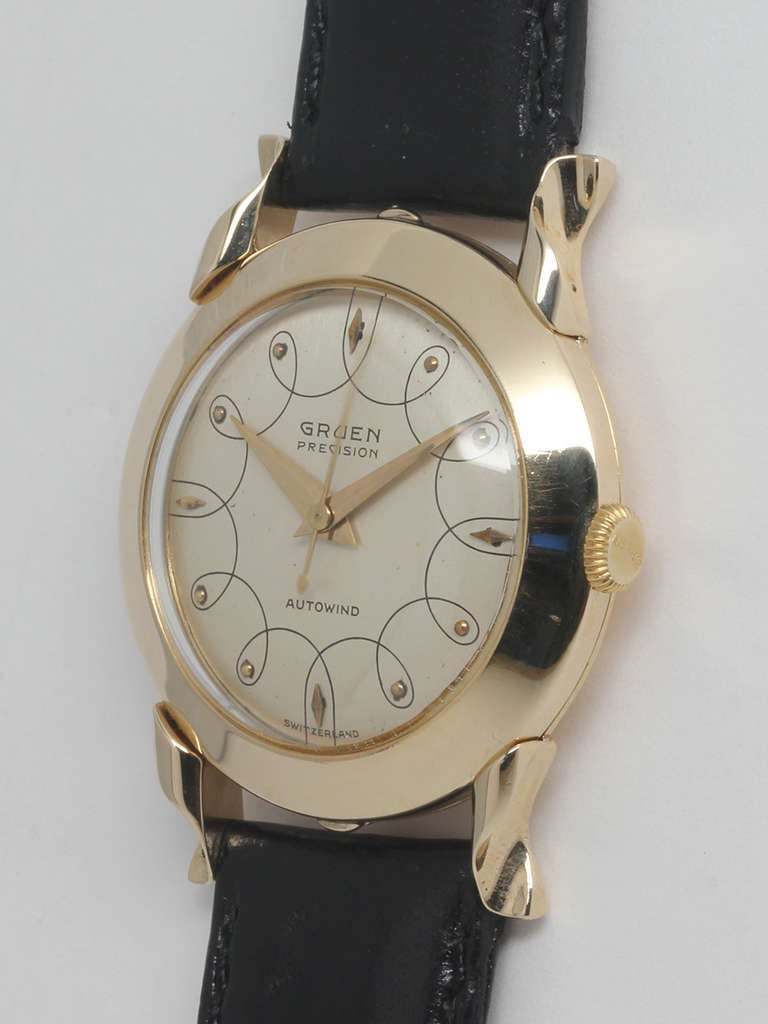 Gruen Yellow Gold Twisted Lugs Automatic Wristwatch circa 1950s at 1stDibs