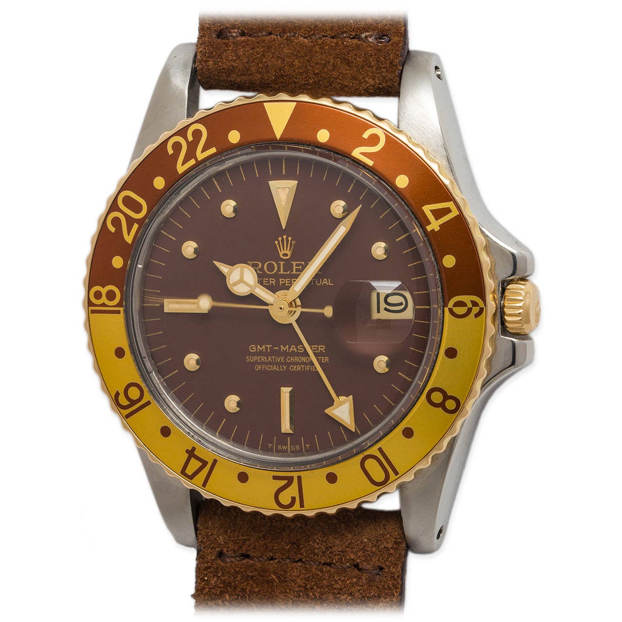 Rolex Yellow Gold Stainless Steel GMT-Master Wristwatch Ref 1675 at 1stDibs