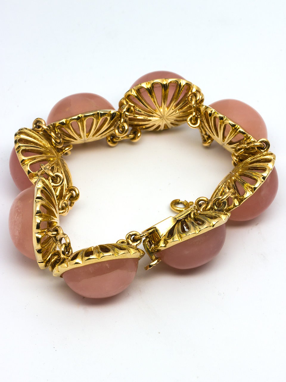 Rose Quartz Yellow Gold Bracelet For Sale at 1stDibs