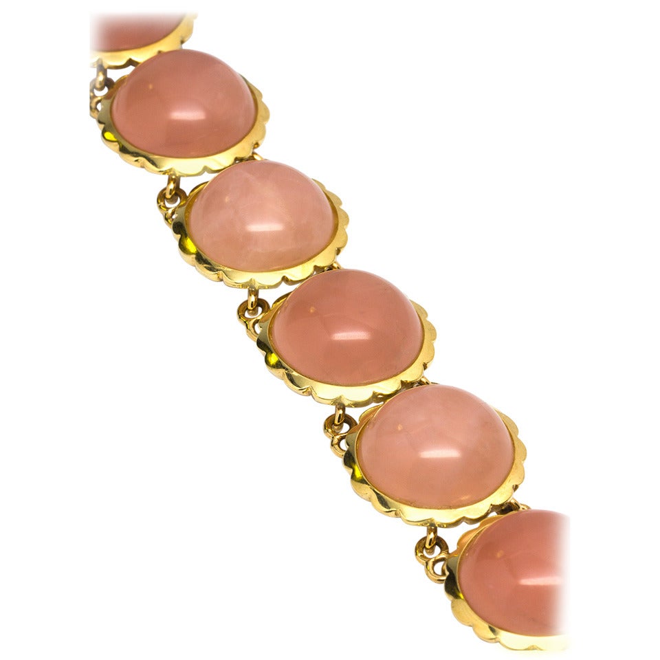 Rose Quartz Yellow Gold Bracelet For Sale at 1stDibs