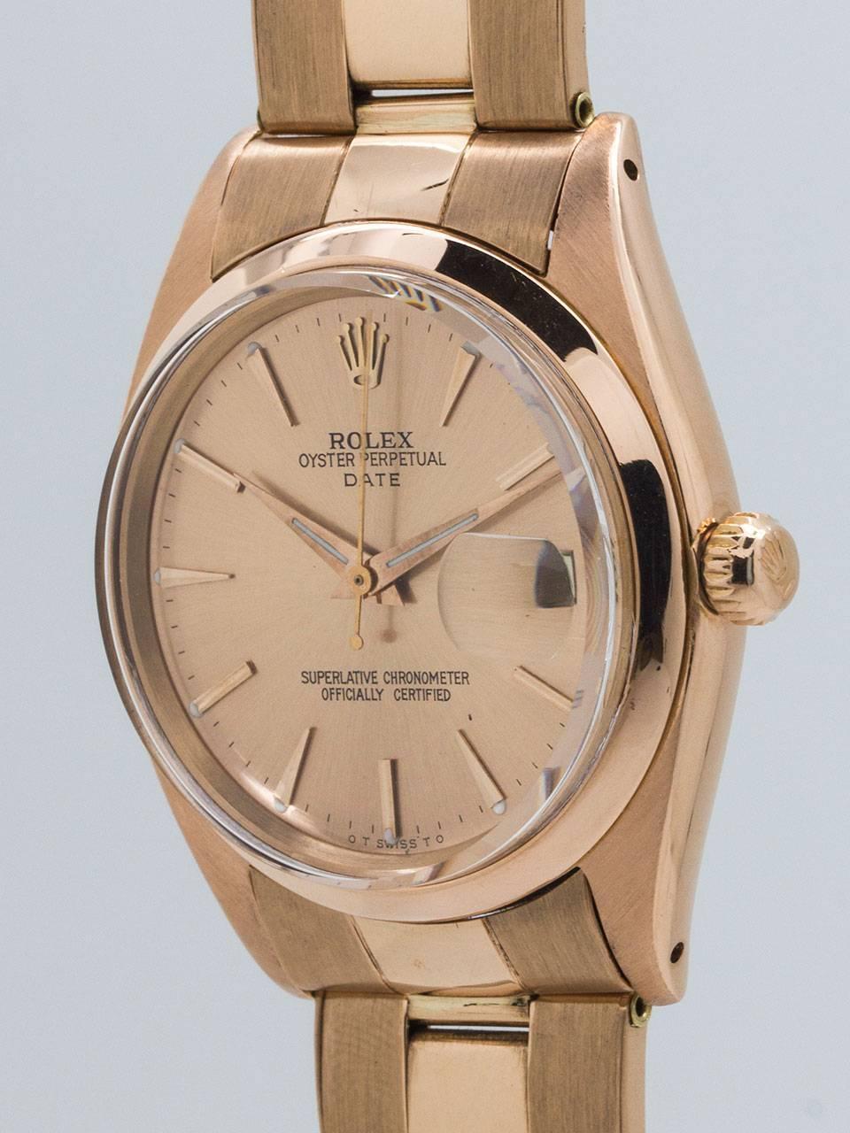 Rolex Rose Gold Oyster Perpetual Date Wristwatch Ref 1500 at 1stdibs