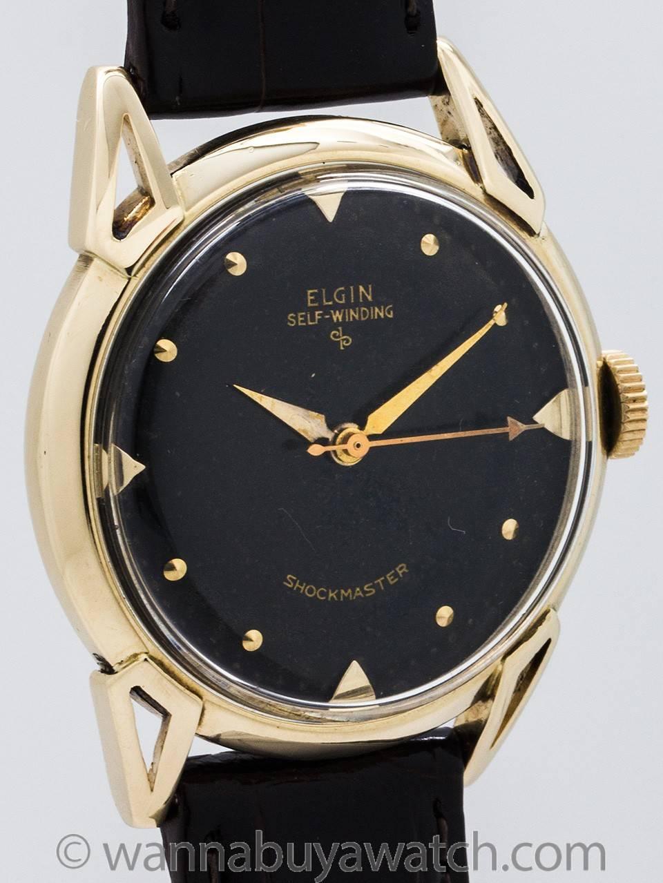 Elgin Yellow Gold Black Dial Self Winding Wristwatch For Sale at 1stdibs