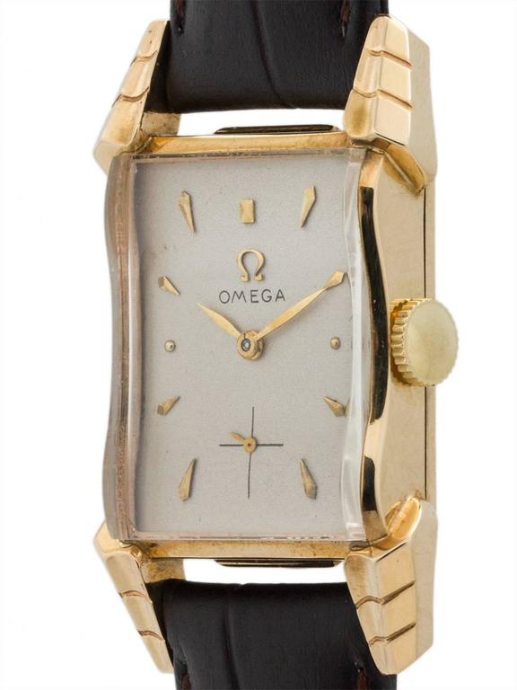 Omega Yellow Gold Rectangle “Winged” Lugs Wristwatch circa 1947 at 1stDibs