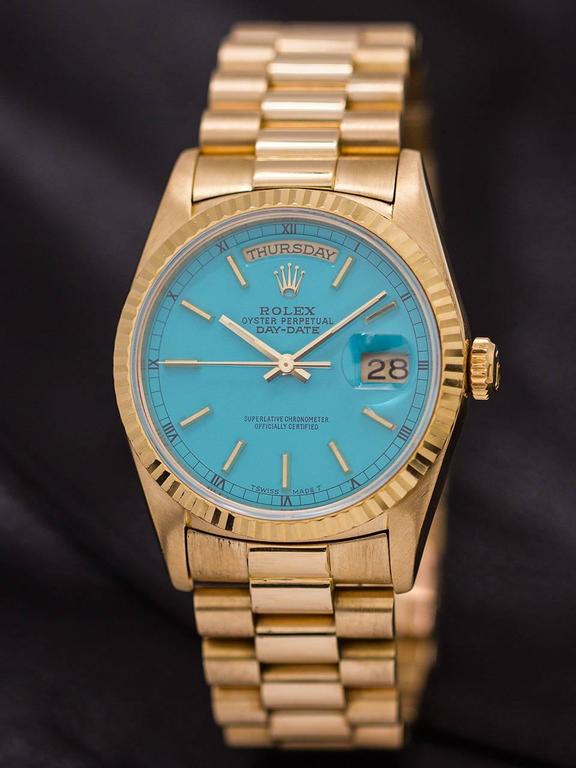 Rolex Yellow Gold Day Date President Custom Turquoise Wristwatch, circa ...