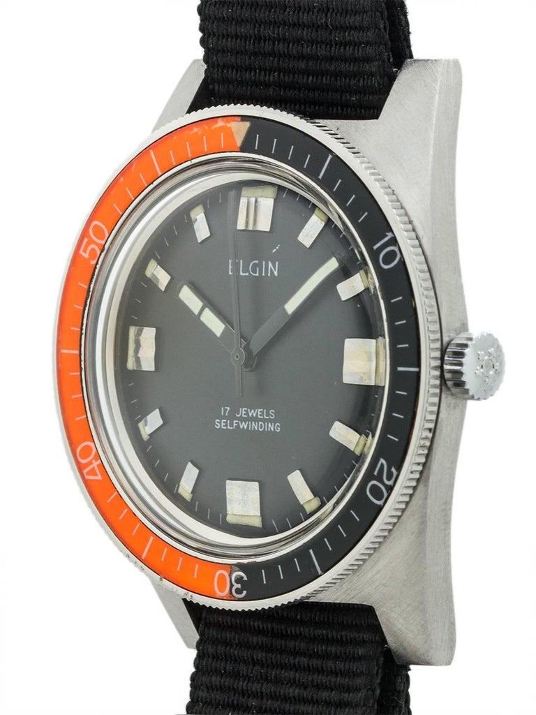 Elgin Stainless Steel Bakelite Bezel Diver's Automatic Wristwatch For ...