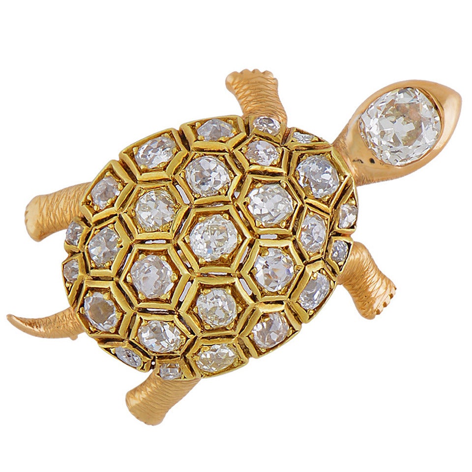 Diamond Turtle Brooch For Sale at 1stDibs