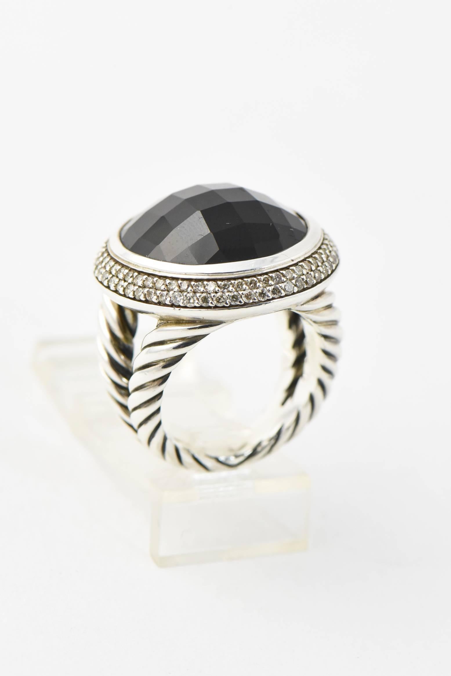 David Yurman Large Cerise Onyx Diamond Sterling Ring at 1stDibs