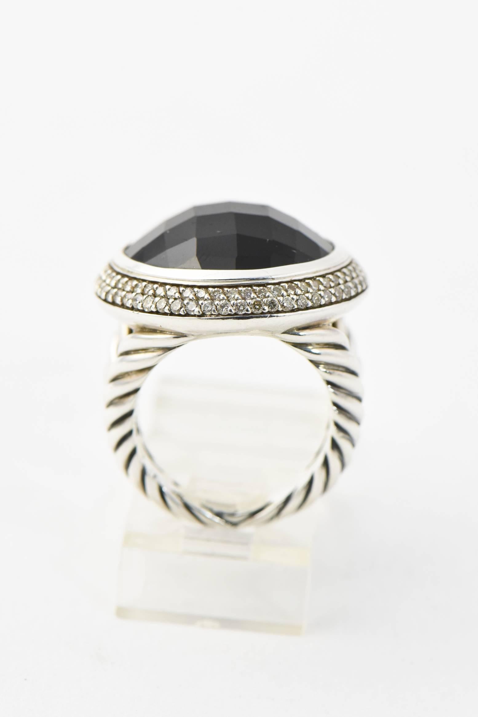 David Yurman Large Cerise Onyx Diamond Sterling Ring at 1stDibs