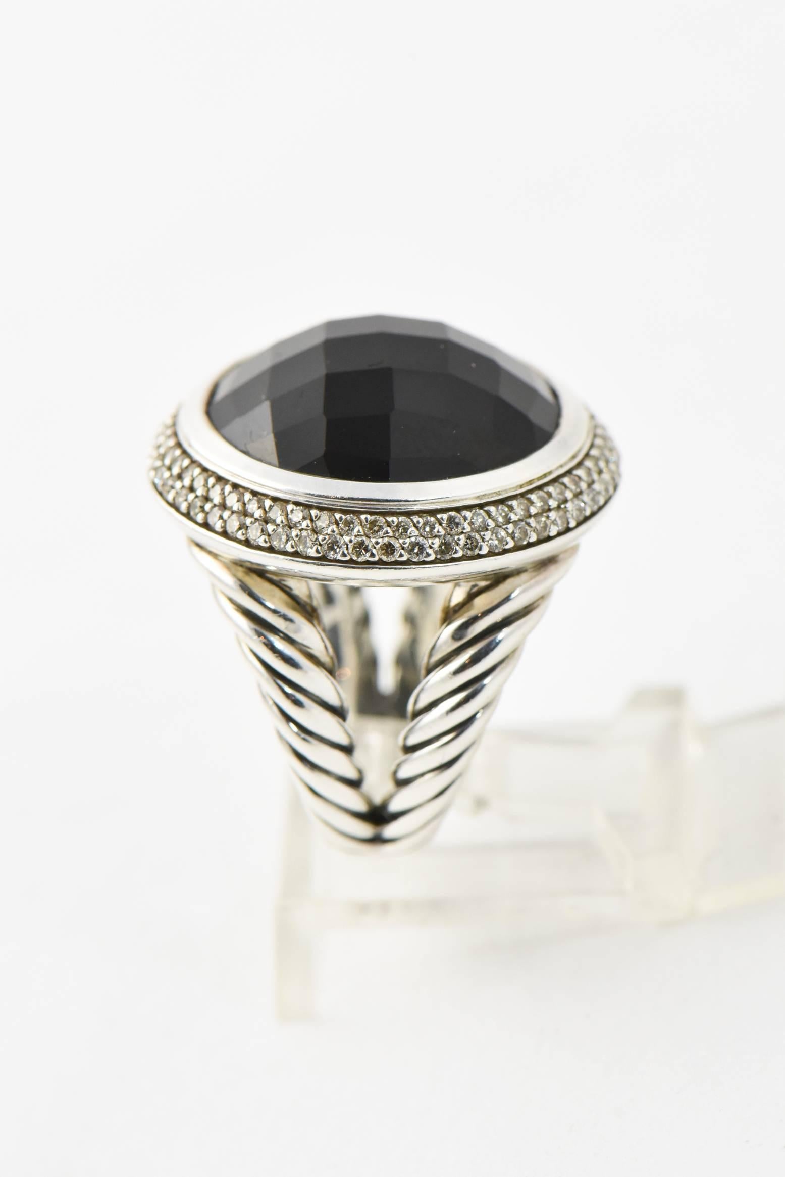 David Yurman Large Cerise Onyx Diamond Sterling Ring at 1stDibs