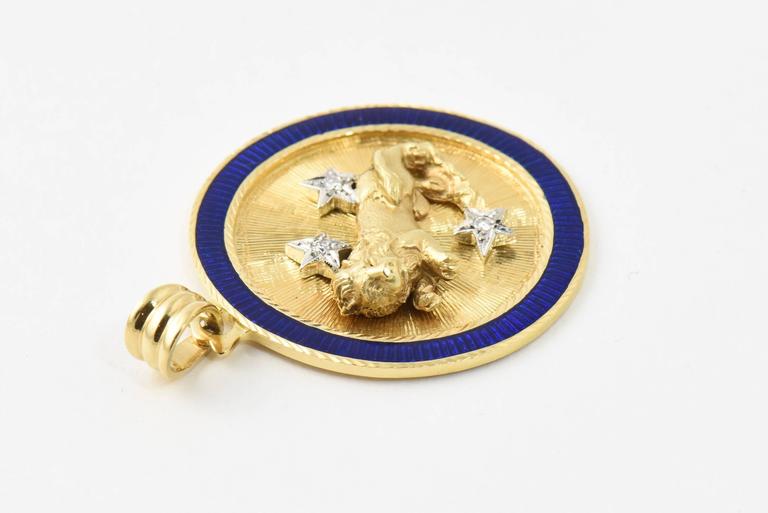 Large Three Dimensional Leo / Lion Gold, Diamond Stars and Enamel ...