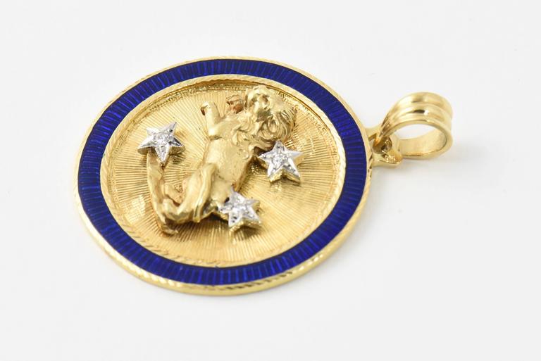 Large Three Dimensional Leo / Lion Gold, Diamond Stars and Enamel ...