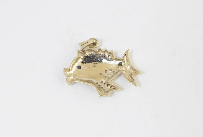 Vintage Diamond Sapphire and Gold Fish Charm Pendant For Sale (Free ...